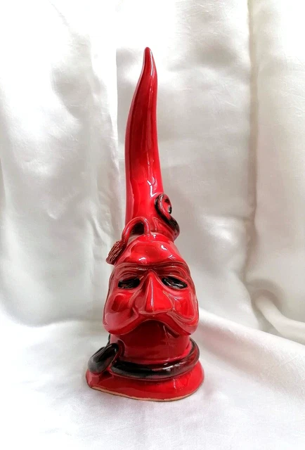 ANTICO CORNO PORTAFORTUNA Con Maschera Di Pulcinella In Ceramica ...