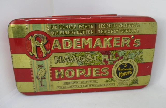 ALTE GEPRÄGTE REKLAME Schokolade Blechdose Rademaker´s Haagsche Hopjes ...