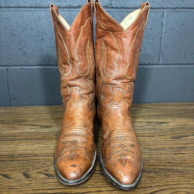 VINTAGE 1981 LARRY Mahan Men’s 9 Leather Cowboy Boots Almond Toe USA £ ...