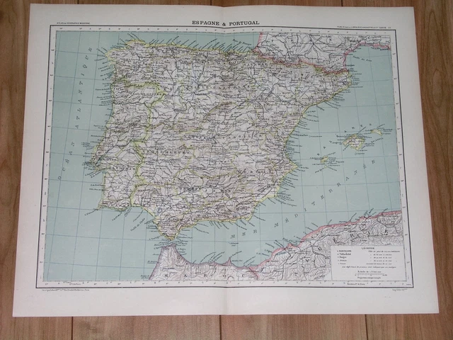 1907 ORIGINAL ANTIQUE French Map Of Spain And Portugal £21.49 - PicClick UK
