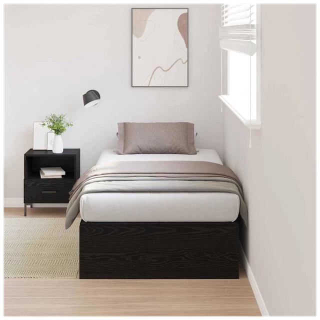 STORAGE BED FRAME Black Oak Engineered Wood 90x200 cm Low Lift-Up ...
