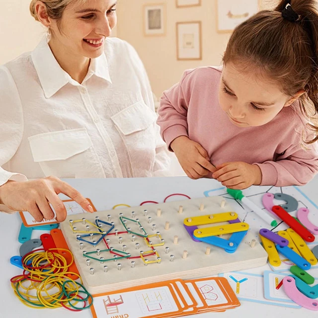 MONTESSORI WOODEN GEOBOARD Fine Motor Skill Early Educational Graphical ...