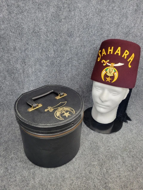 VINTAGE SHRINERS SAHARA hat with case Mason Masonic lodge club mint ...