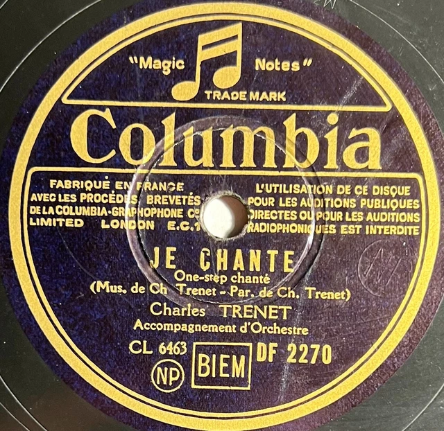 CHARLES TRENET : Je chante / Fleur bleue 78 tours RPM COLUMBIA DF 2270 ...