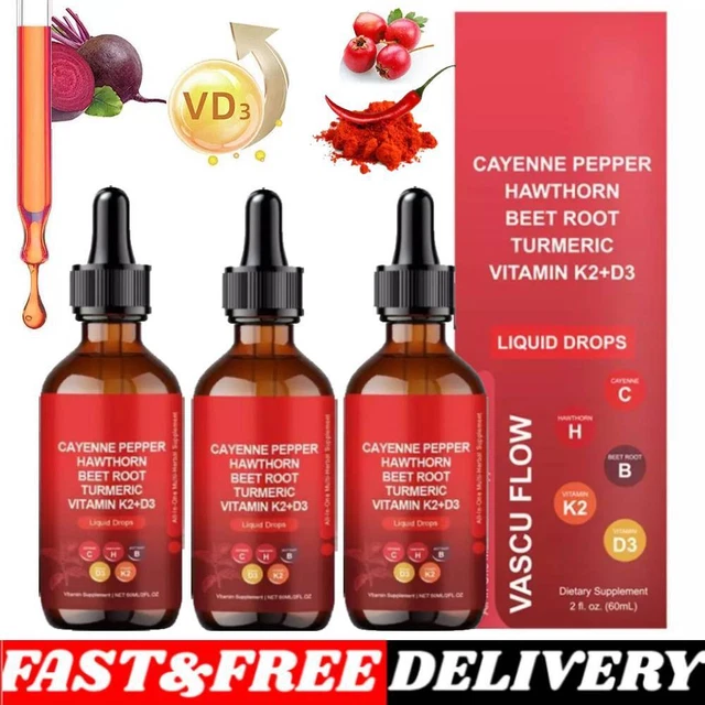 CAYENNE PEPPER HAWTHORN Beet Root Turmeric Vitamin K2+D3 Liquid Drops 1 ...