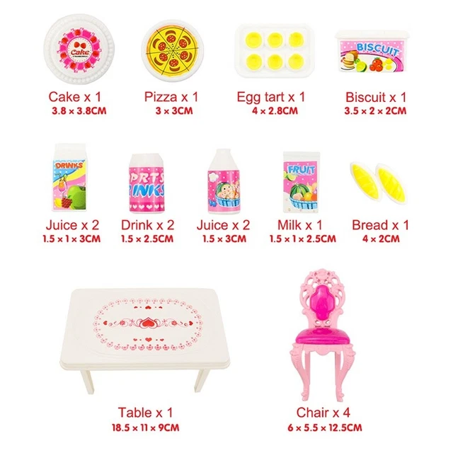 DINING TABLE CHAIR Doll Furniture Set Cabinet Toys for Barbie Doll ...