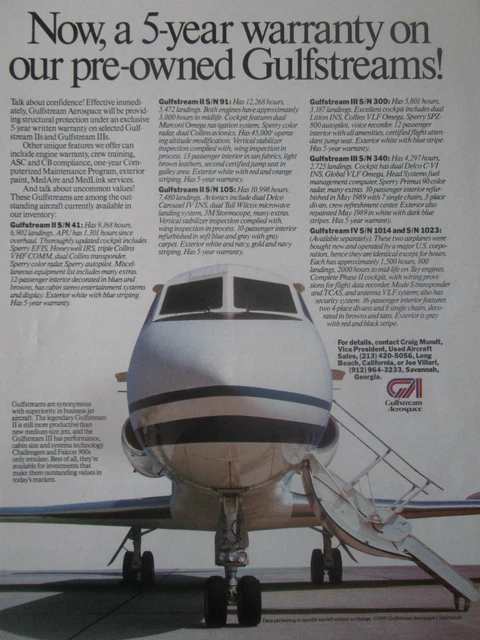 5/1991 PUB GULFSTREAM Ii Iii Iv Executive Aircraft Avion Flugzeug ...