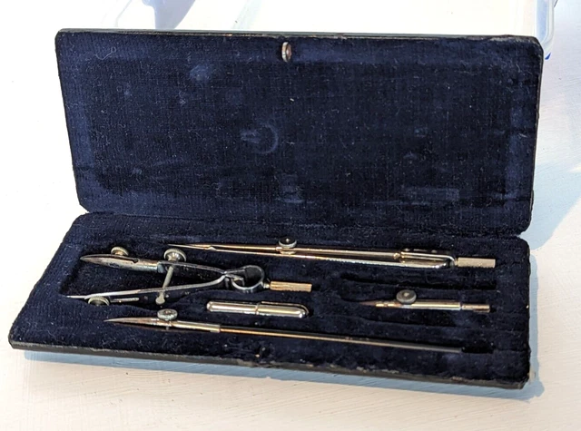 VINTAGE GERMAN PRECISION Compass Drafting Technical Drawing Set In Case ...