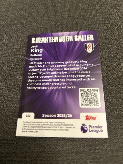 JOSH KING TOPPS Premier League 2025/2026 Fulham 25/26 Breakthrough ...