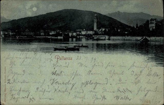 PALLANZA CARTOLINA ITALIANA chiaro di luna AK 1899 porto panorama n ...