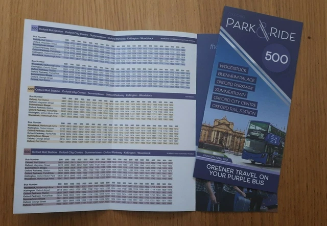 OXFORD BUS COMPANY Route 500/Park & Ride timetable Apr 2021 issue EUR 1 ...