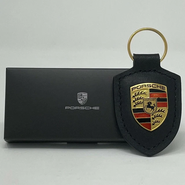 ORIGINAL PORSCHE SCHLÜSSELANHÄNGER Wappen Emblem Logo Leder Schwarz ...