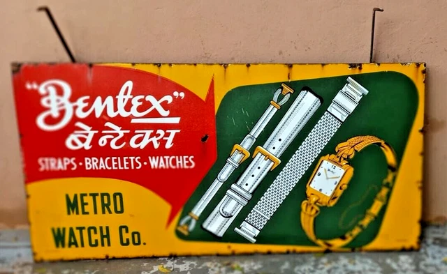 VINTAGE BENTEX WATCHS Porcelain Enamel Sign Board Size 72"X36" Inche ...