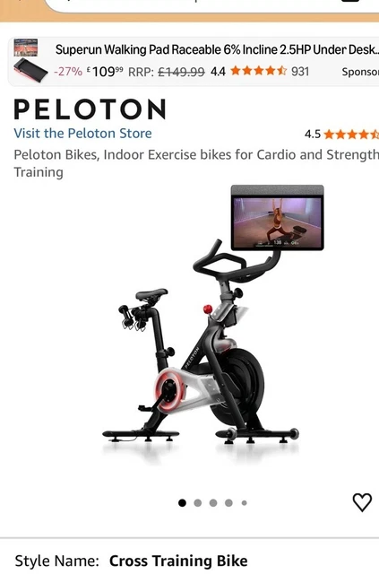PELOTON CROSS TRAINING Upright Exercise Bike Touch & Swivel Screen ...