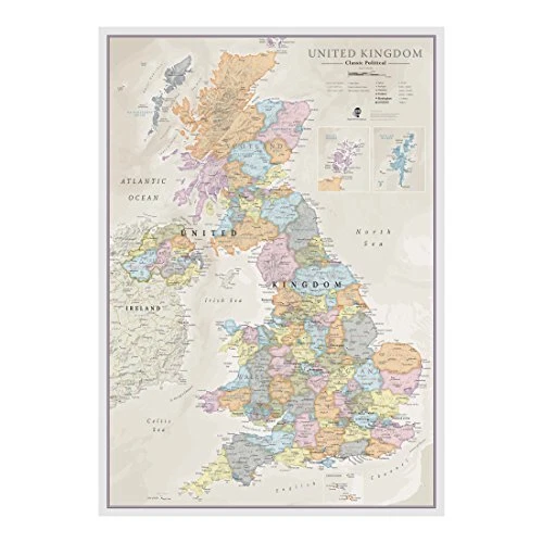 UK MAP CLASSIC Wall Map of the United Kingdom Poster Front Lamination ...