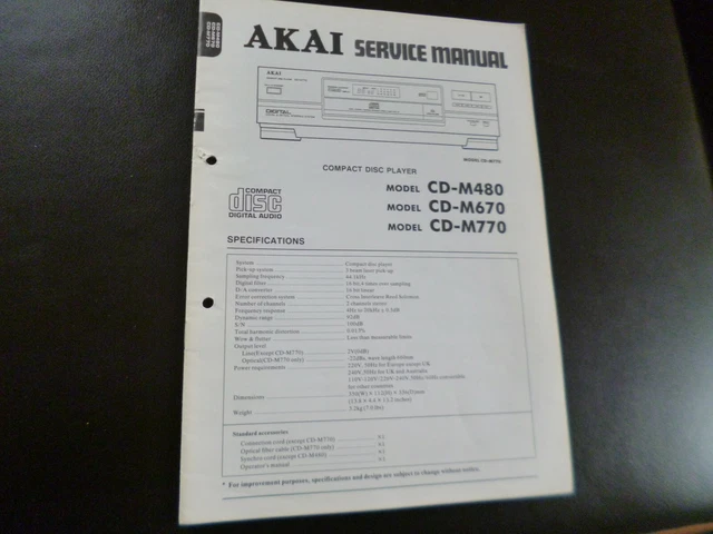 SCHEMA MANUALE DI assistenza originale AKAI CD-M480 CD-M670 CD-M770 EUR ...