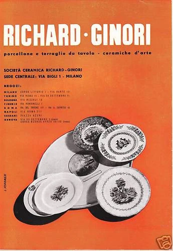 PUBBLICITA' 1939 RICHARD Ginori Piatti Arte Porcellana Ceramica L ...