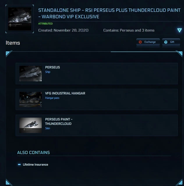 STAR CITIZEN - RSI PERSEUS PLUS THUNDERCLOUD PAINT - WARBOND VIP ...