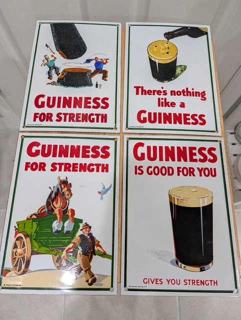 VINTAGE GUINNESS STOUT Beer Sign Set Of Four Enamel Metal 10" x 7" £150 ...