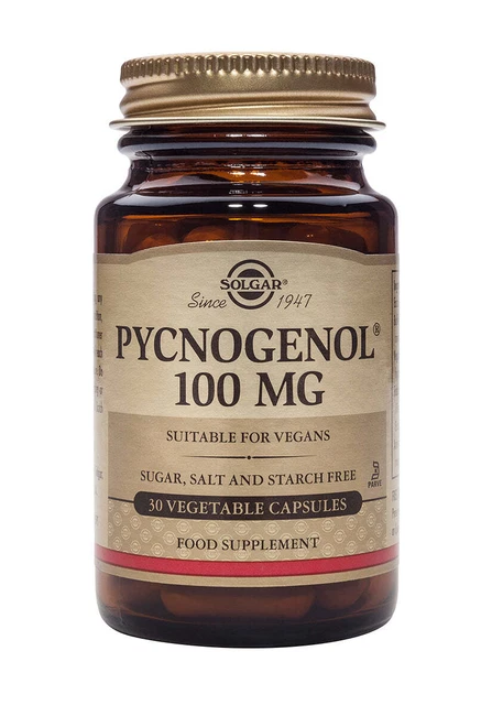 PYCNOGENOL SOLGAR 100MG, 30 Capsules, Vegan, Soya Free, Gluten Free ...