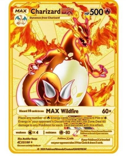 CHARIZARD DX POKEMON Gold Solid Metal Card Rare Cards Charzard HP500 ...