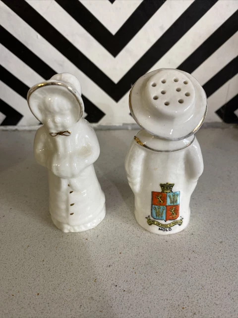 RARE VICTORIA CHINA crested ware salt & pepper - mold north wales £24. ...