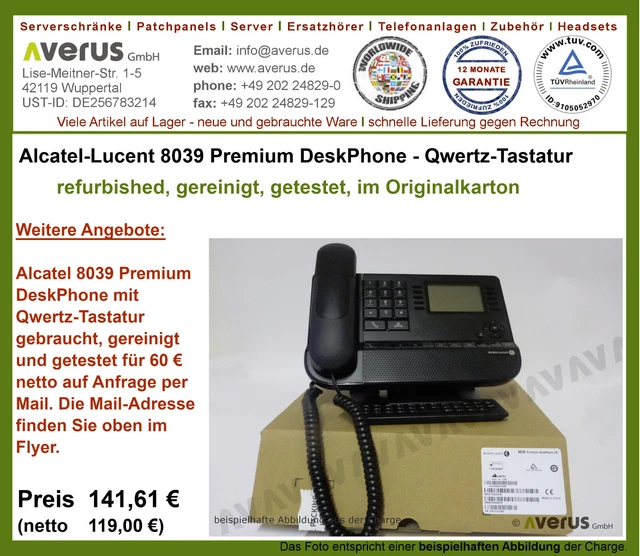 ALCATEL LUCENT 8039 Premium DeskPhone 3MG27104DE - Qwertz Tastatur / Rg. MwSt. EUR 141,61 ...