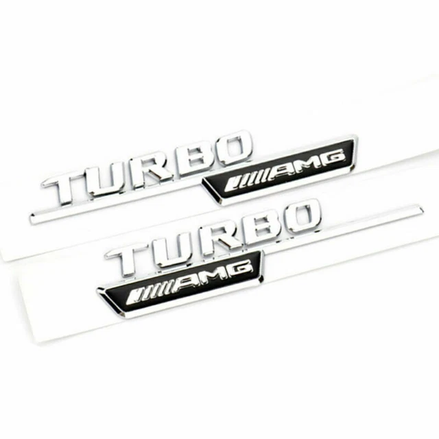 LOT DE 2 Mercedes Benz TURBO AMG Logo Emblem Panel Badge Glossy Silver ...