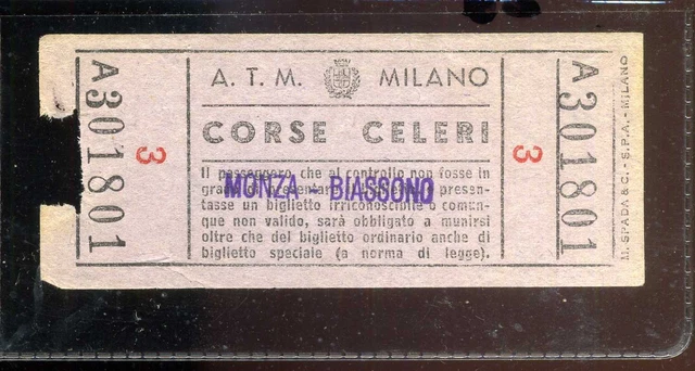 BIGLIETTO ATM TRAM Milano Corse Celeri Monza Biassono a 069 EUR 5,49 ...