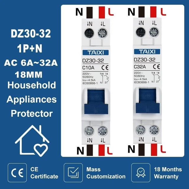 MINI CIRCUIT BREAKER Short Overload Protection MCB AC 220V 6-32A Home ...