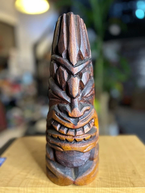 VINTAGE 80S TIKI Statue Large 28cm Pacific Island Tonga Carved Wooden ...