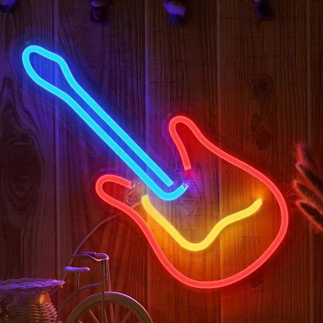 2PCS LED NEON Sign Creative Guitar Shape Light Decorative Night Lamp ...
