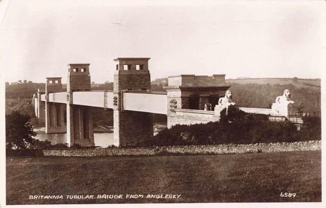 BRITANNIA TUBULAR BRIDGE FROM ANGLESEY - OLD REAL PHOTO POSTCARD (ref ...