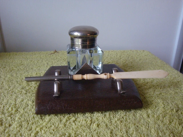 ANCIEN ENCRIER DE bureau avec son porte plume EUR 10,00 - PicClick FR