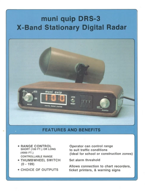 VINTAGE 1980S MUNI QUIP DRS-3 STATIONARY X-BAND POLICE RADAR DATA SHEET ...
