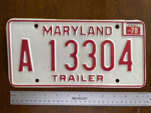 VINTAGE 1978 MARYLAND Trailer License Plate Tag A 13304 £18.89 ...