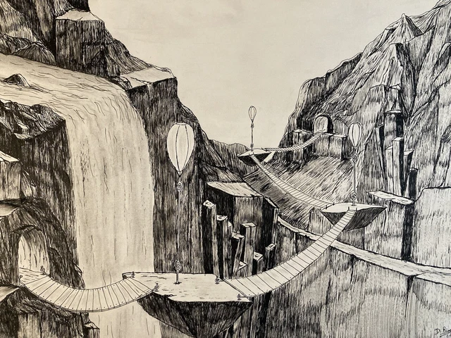 VERY BEAUTIFUL SURREALIST Drawings Ink 1990 Signed Path To Identify ...