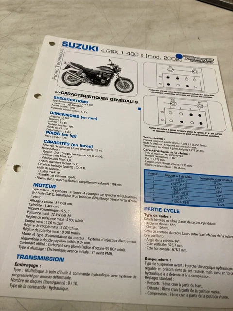 2002 SUZUKI GSX1400 GSX 1400 Motorcycle Spec Sheet RMT ETAI £11.17 ...