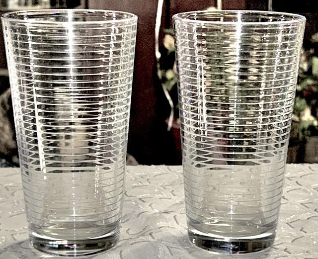 PASABAHCE DORO 16 Oz Clear Glass Tumblers/Glasses Horizontal Lines Set ...