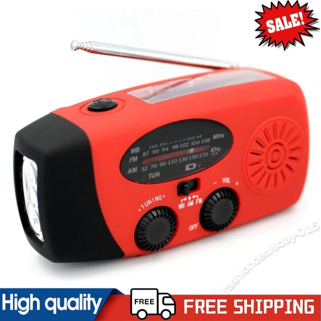 2000MAH PORTABLE HAND Crank FM AM WB NOAA Radio Solar Radio Torch (Red ...