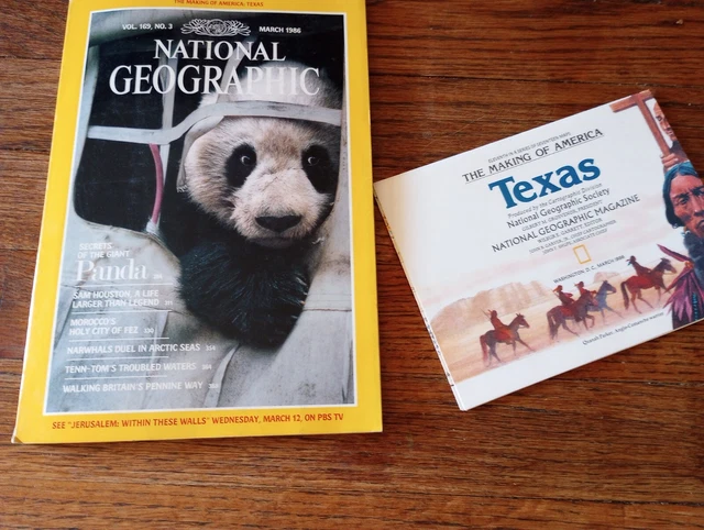 NATIONAL GEOGRAPHIC MAGAZINE March 1986 With Map of Texas, Pandas, Sam ...