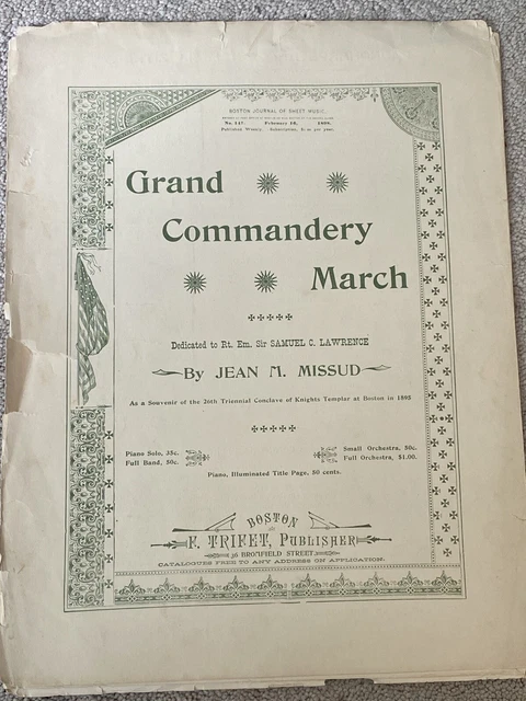 PARTITURAS GRAND COMMANDERY March 1898 26th Knights Templar Cónclave de ...