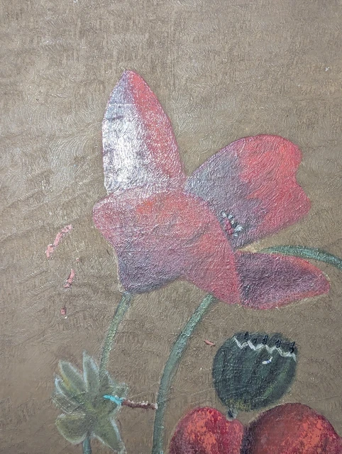 ANTIQUE OIL ON Panel Painting of Red Poppies in Frame $320.77 - PicClick AU