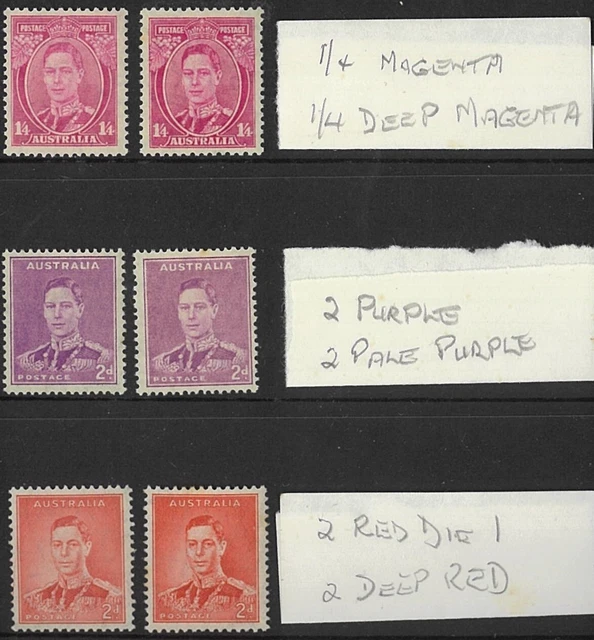 1937-1944 AUSTRALIAN MNH King George VI Colour Varieties 2d-1'4 ...