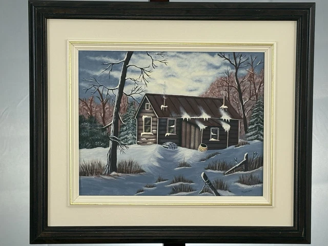 WINTER CABIN Original Oil Painting – Signed Marison – Framed Canadian ...