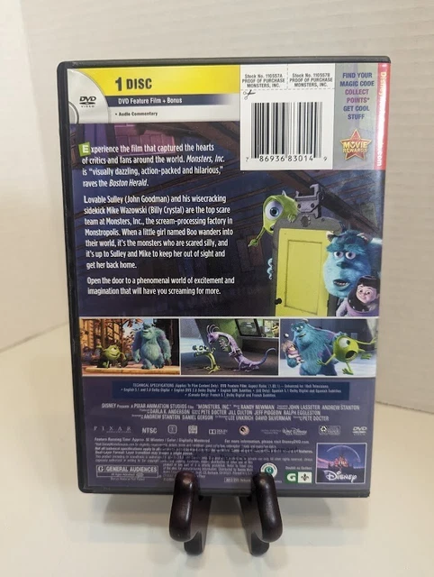 MONSTERS INC. DVD Walt Disney Pixar Billy Crystal John Goodman $4.25 ...