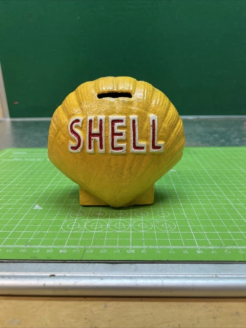CAST IRON “SHELL” Petrol Station Money Box Yellow £10.00 - PicClick UK