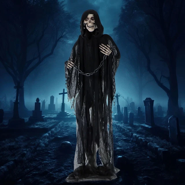 LIFE-SIZE ANIMATED GRIM Reaper Prop with Chain and Rotating Head £72.42 ...