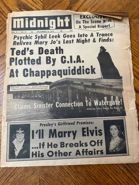 MIDNIGHT TABLOID NEWSPAPER Ted Kennedy Chappaquiddick Elvis 12/30/1974 ...