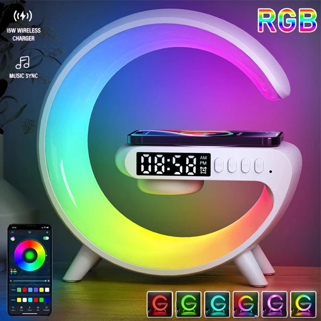 SMART LED G Lamp Bluetooth Speaker RGB Alarm Clock Night Light Wireless ...